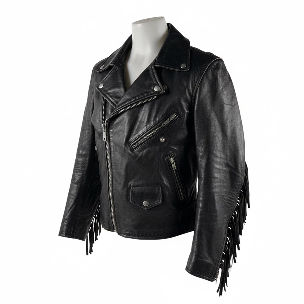 ShopTheSalvationArmy - Black Genuine Leather Motorcycle Jacket Zip With ...
