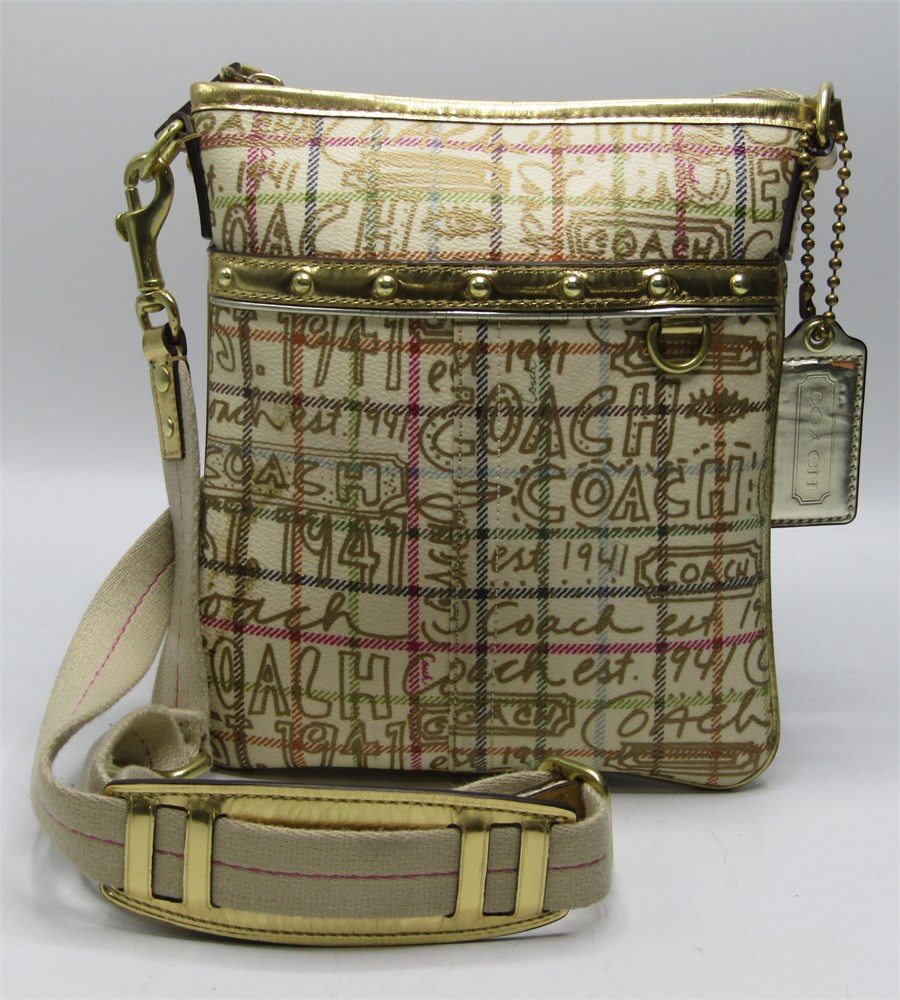 ShopTheSalvationArmy - Coach Signature Scribble Plaid Crossbody Bag – Gold Trim – [B124]